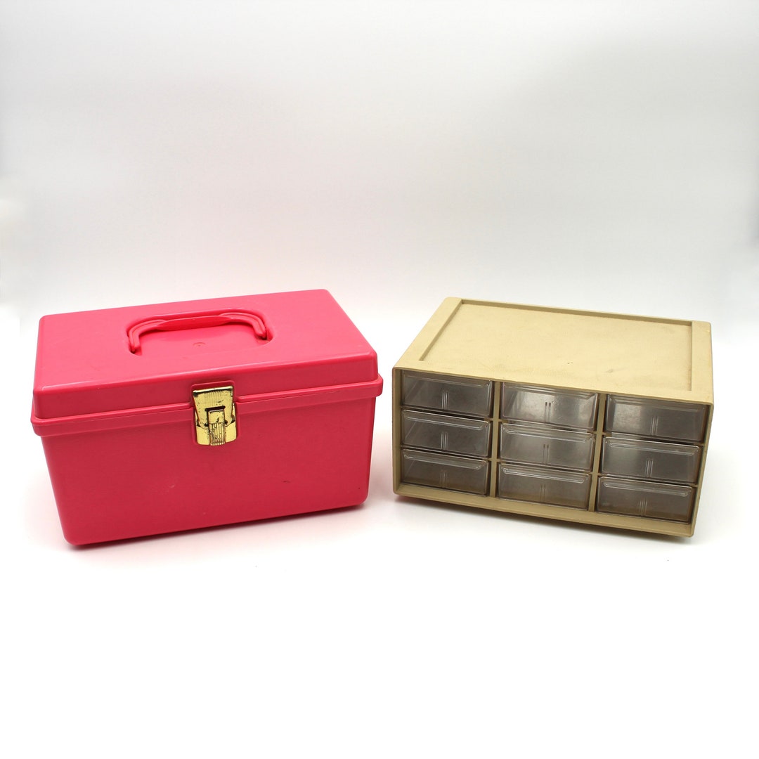 Two Cute Vintage Sewing Storage Boxes Thread Spool Holders, Pink ...