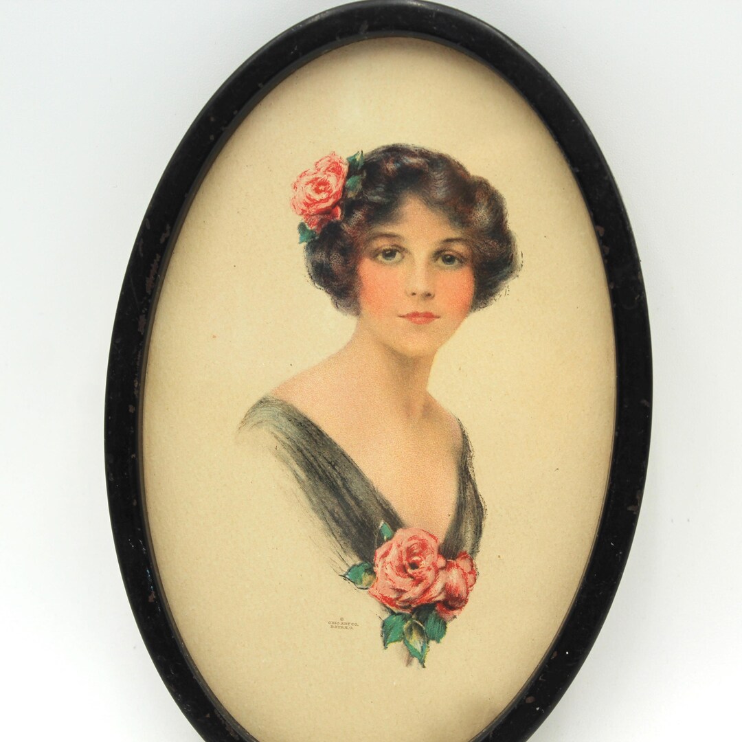 Edwardian Era Lithograph of a Woman Vintage, Antique, Framed, Victorian ...