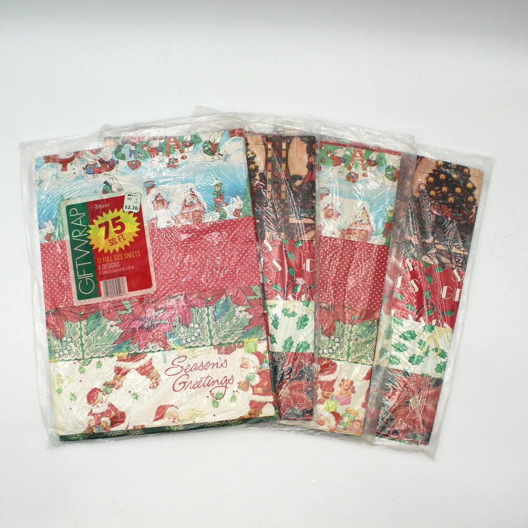 SEALED Vintage Christmas Wrapping Paper - Gift Wrap, 1990s, 1980s, Lot ...