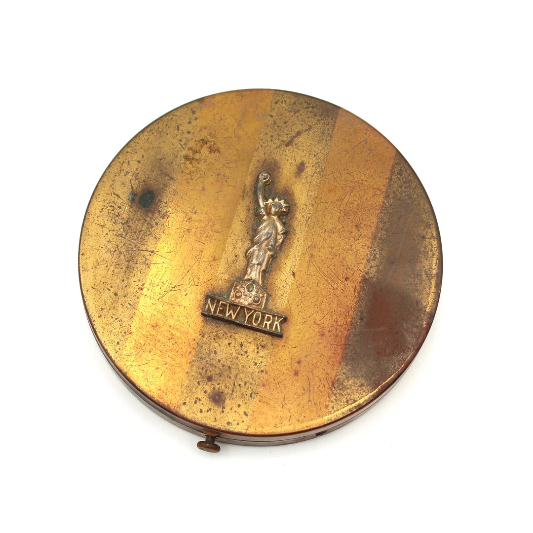 Vintage Gold Metal Makeup Compact - Powder, Art Deco, New York City ...