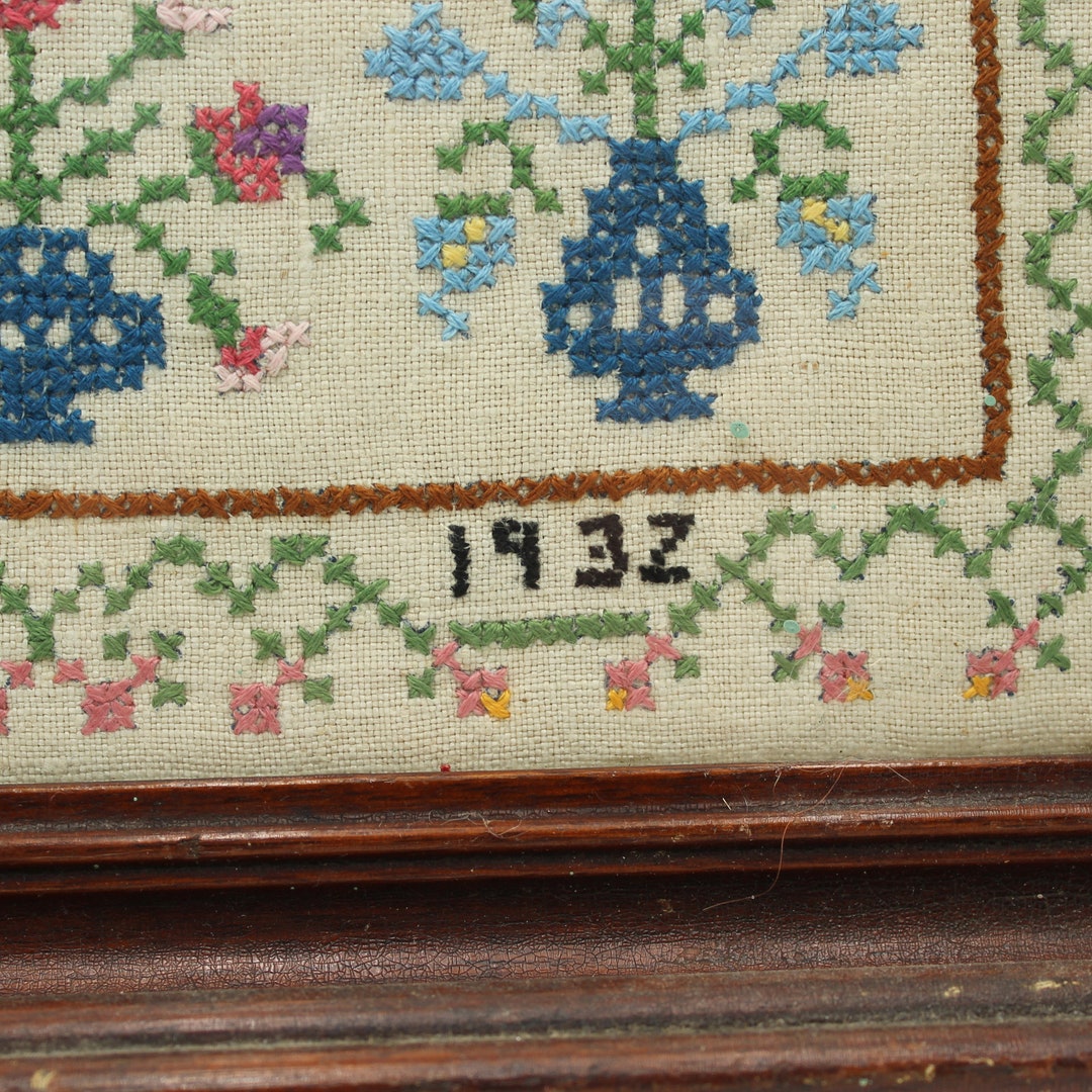 Sweet 1930s Sampler - Vintage, Framed, Cross-stitch, Picture ...