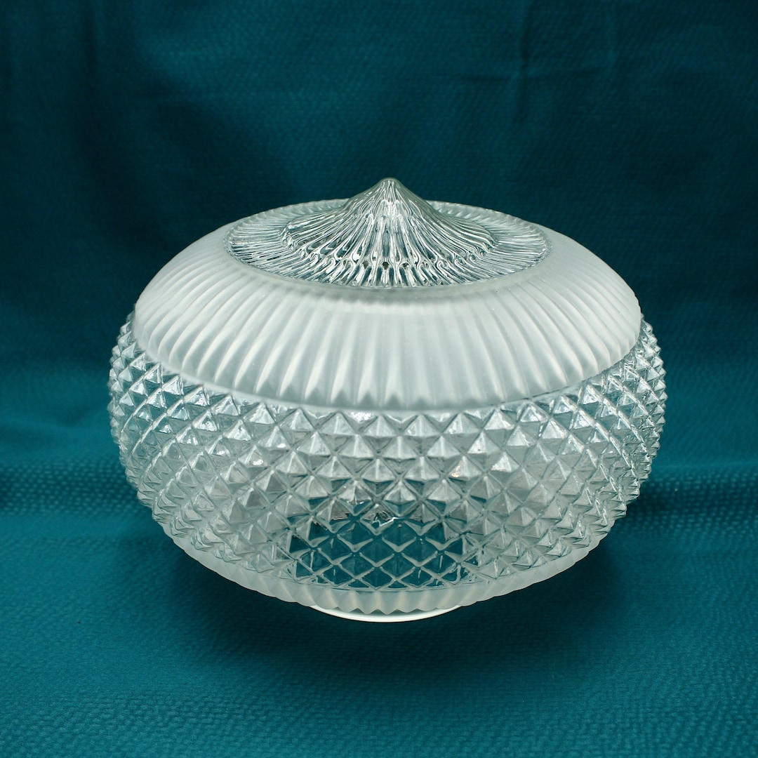 Vintage Clear and Frosted Glass Ceiling Light Cover Round, Beveled ...