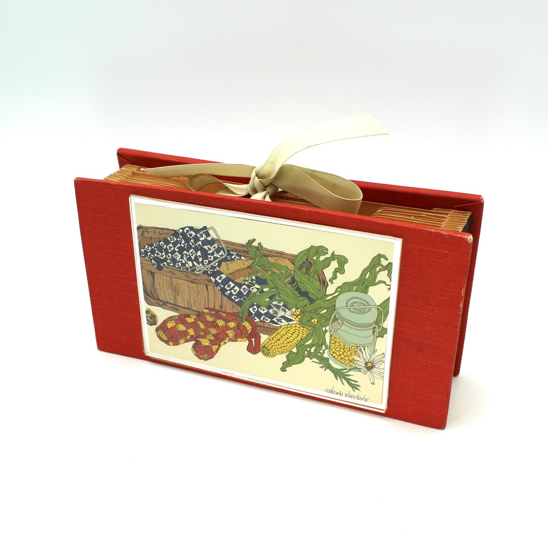 Vintage 70s Accordion-style Recipe File Holder Ribbon Tie, 1970s, Retro ...