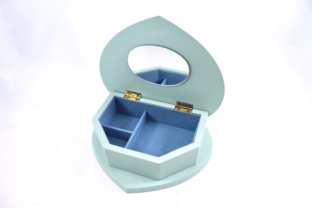 Cute 1980s or 90s Blue Wooden Heart-shaped Jewelry Box - Vintage, Small ...