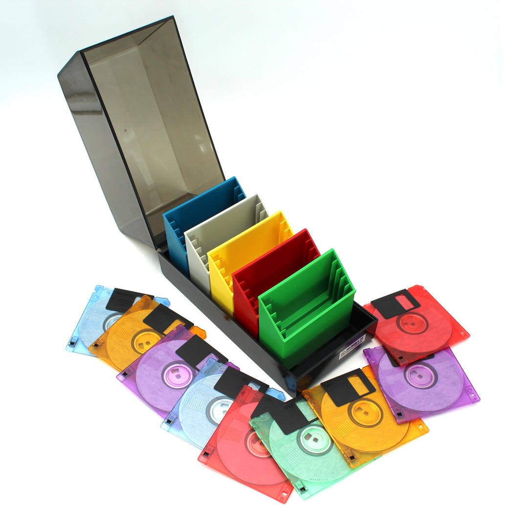 Vintage Floppy Disk Holder and Nine Memorex 3.5 Inch Discs, 3 1/2 ...