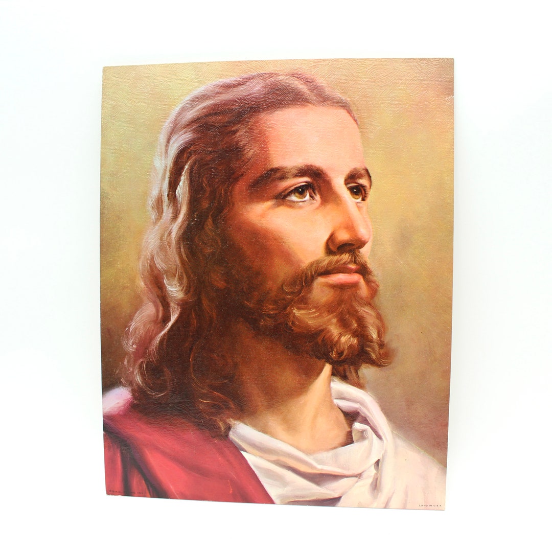 Vintage Head of Christ Jesus Lithograph - 11x14, Peter V. Bianchi, Wall Art, Frame, Christian ...