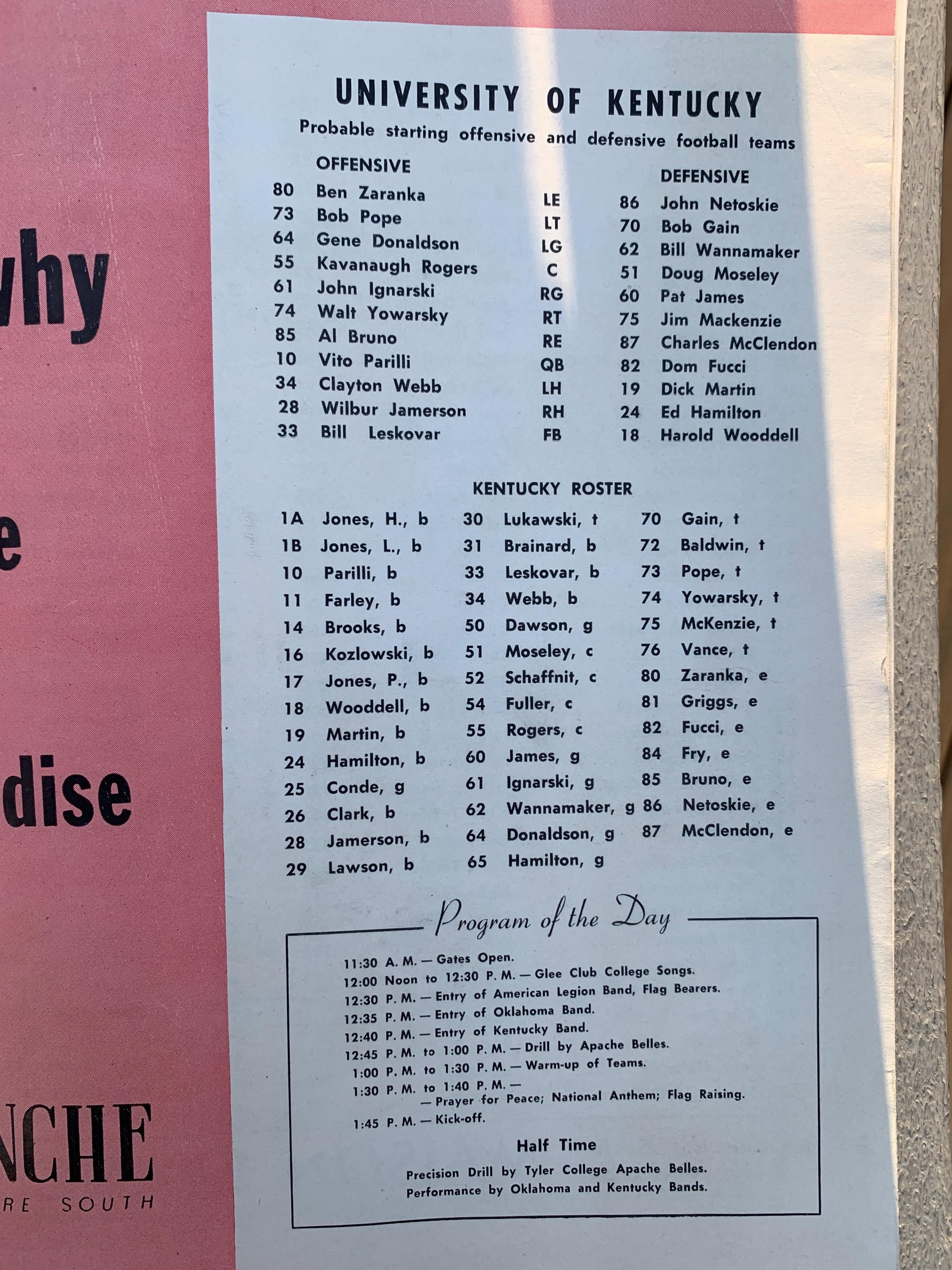 1951 Oklahoma Vs. Kentucky Sugar Bowl Program Original College Football ...