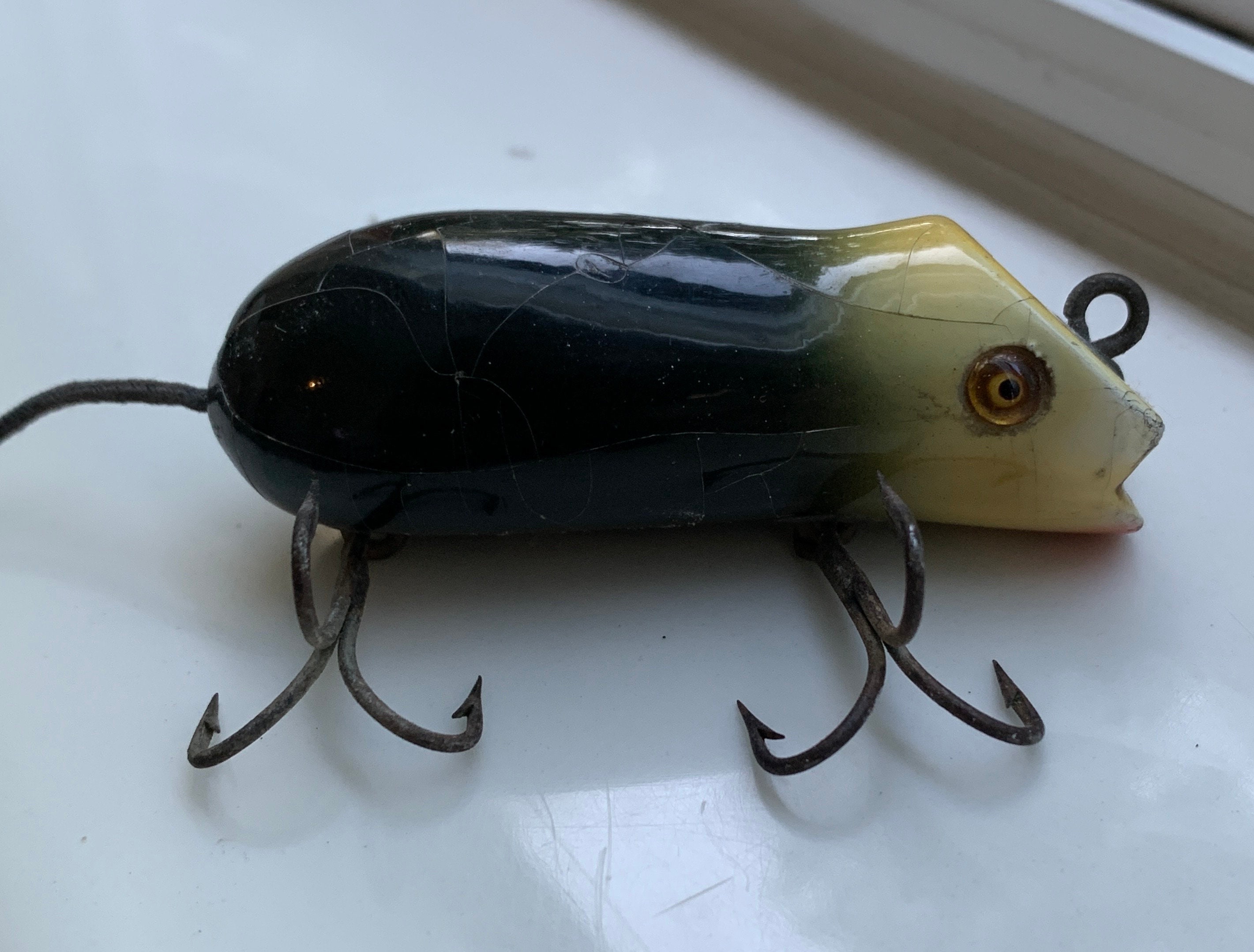 Shakespeare Swimming Mouse Lure Glass Eye Wood Black N White - Etsy