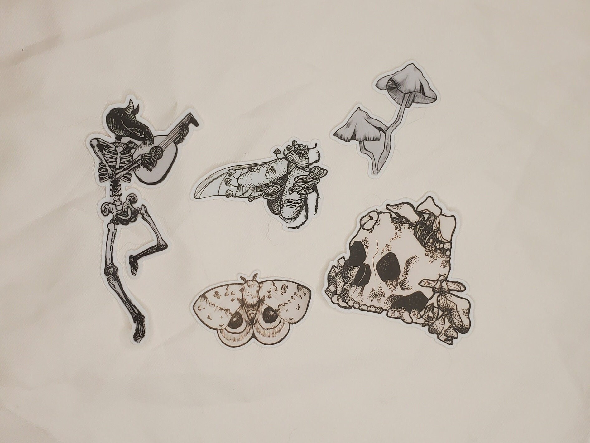 Black and Grey Stickers Original Art Cycle of Decay Mushrooms Skulls ...