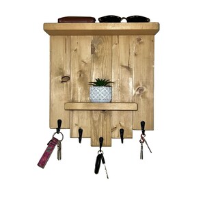 Rustic Wooden Shelf With Key Holders Hooks Organization Home - Etsy