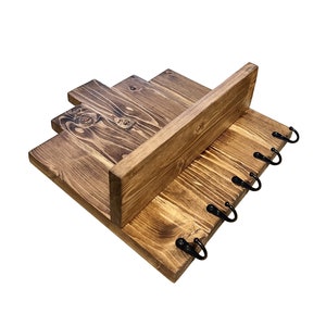 Rustic Wooden Shelf With Key Holders Hooks Organization Home Decor Home ...