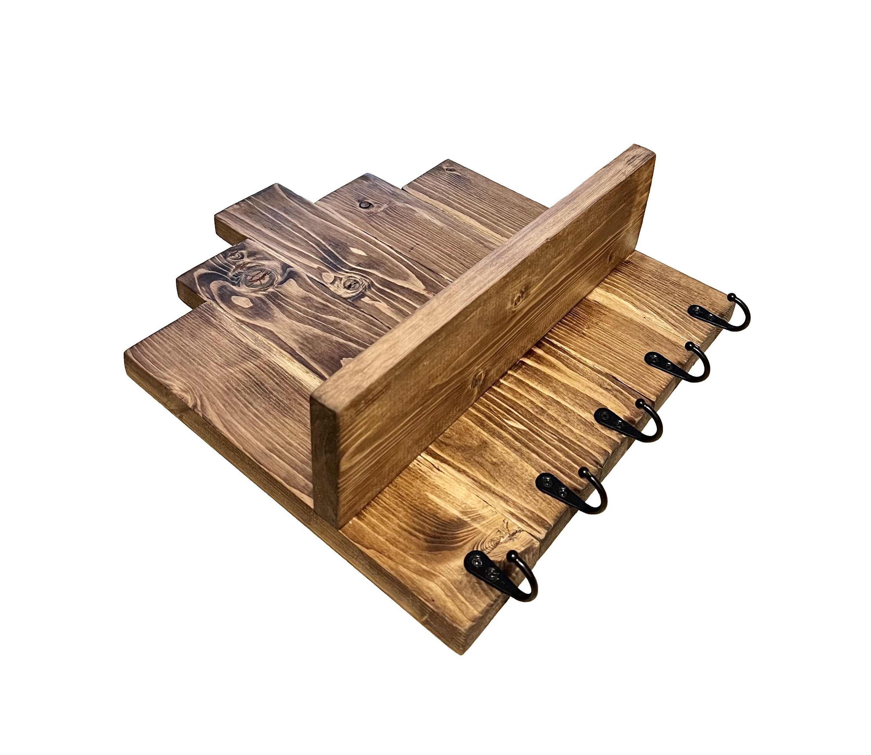 Rustic Wooden Shelf With Key Holders Hooks Organization Home Decor Home ...
