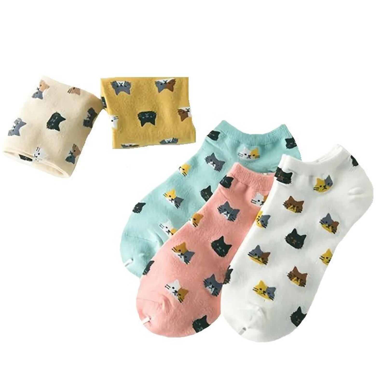 Cat Socks Gift Set: Women's Ankle, Cat Faces, 5 Pairs Birthday ...