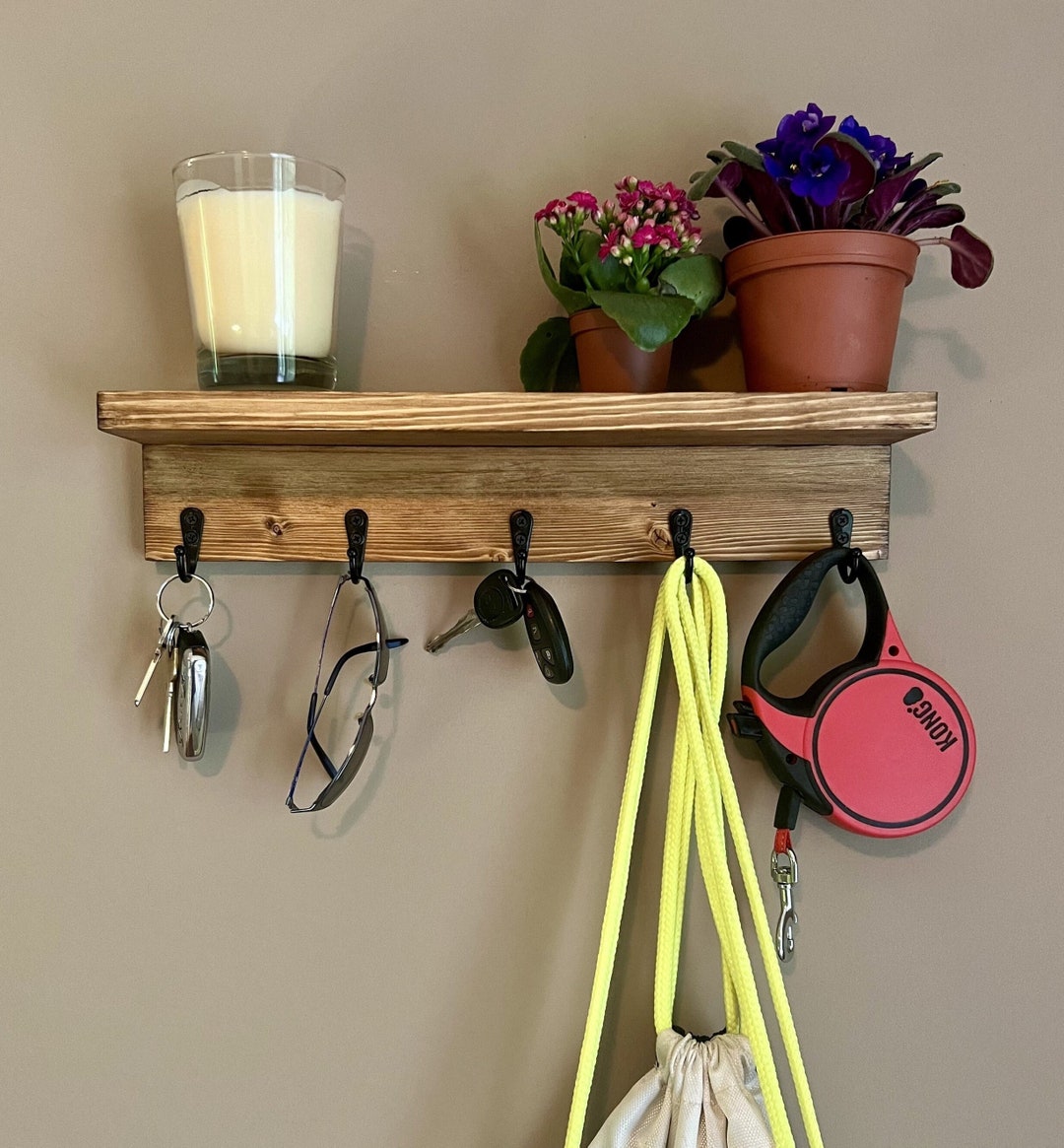 Wood Shelf With Hooks Wall Organizer Decoration Display Great for Mail ...