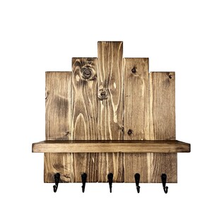 Rustic Wooden Shelf With Key Holders Hooks Organization Home Decor Home ...