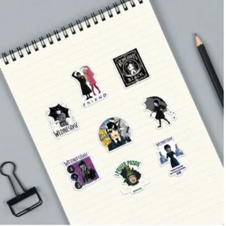 Wednesday Addams Stickers Party Pack Black Halloweenthing - Etsy
