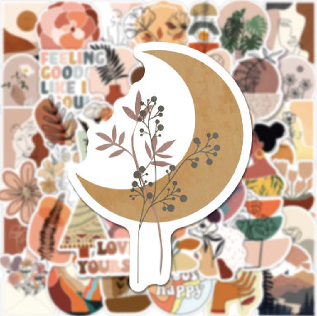 BOHO Aesthetic Sticker Packs, Flowers and Plants, Retro, Waterbottle ...