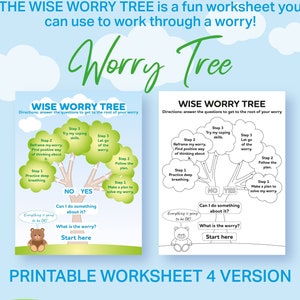 Worry Tree Worksheet Printable, Kids Anxiety Relief Workbook, Self ...