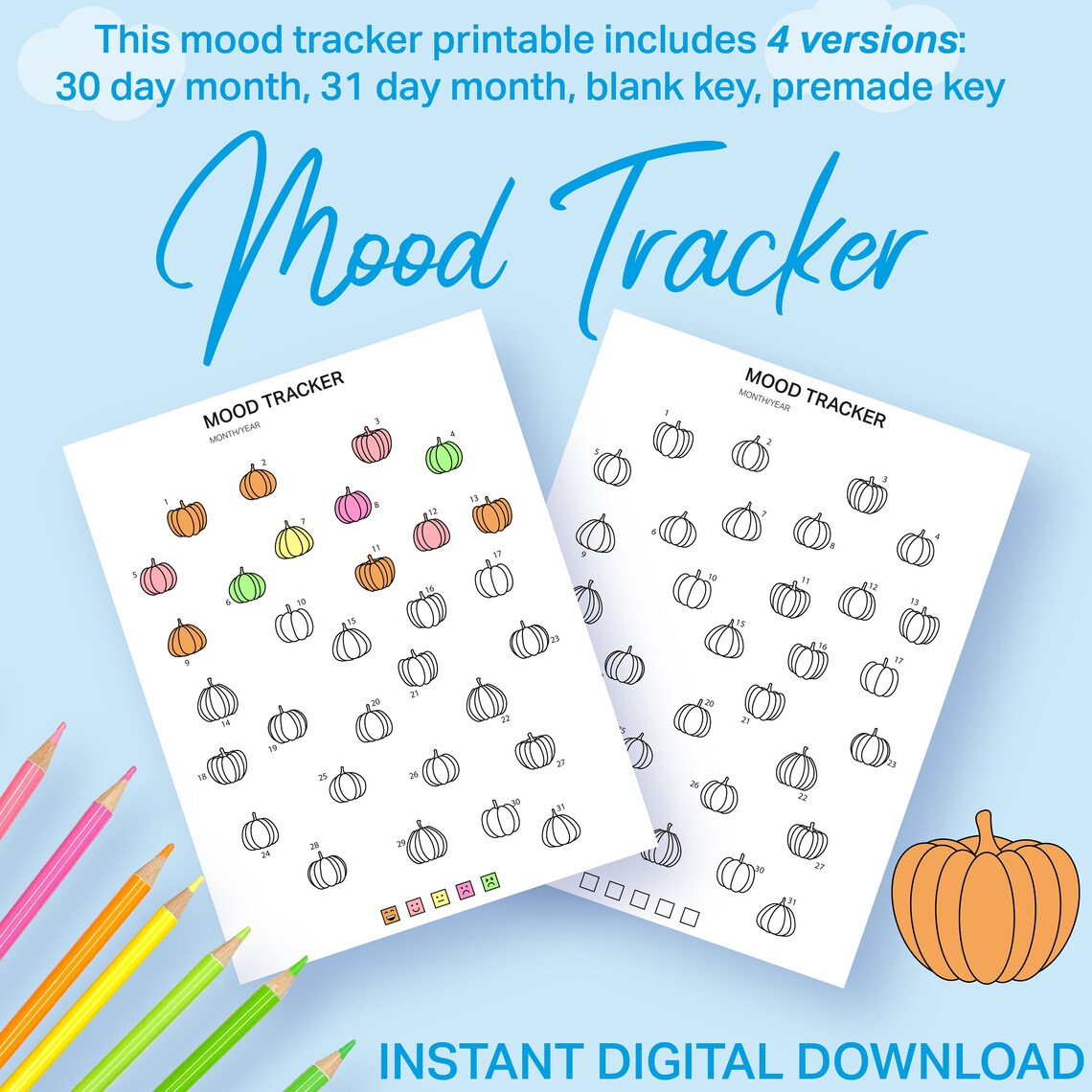 Pumpkin Mood Tracker Printable, Monthly Daily Mood Tracker, Bullet ...