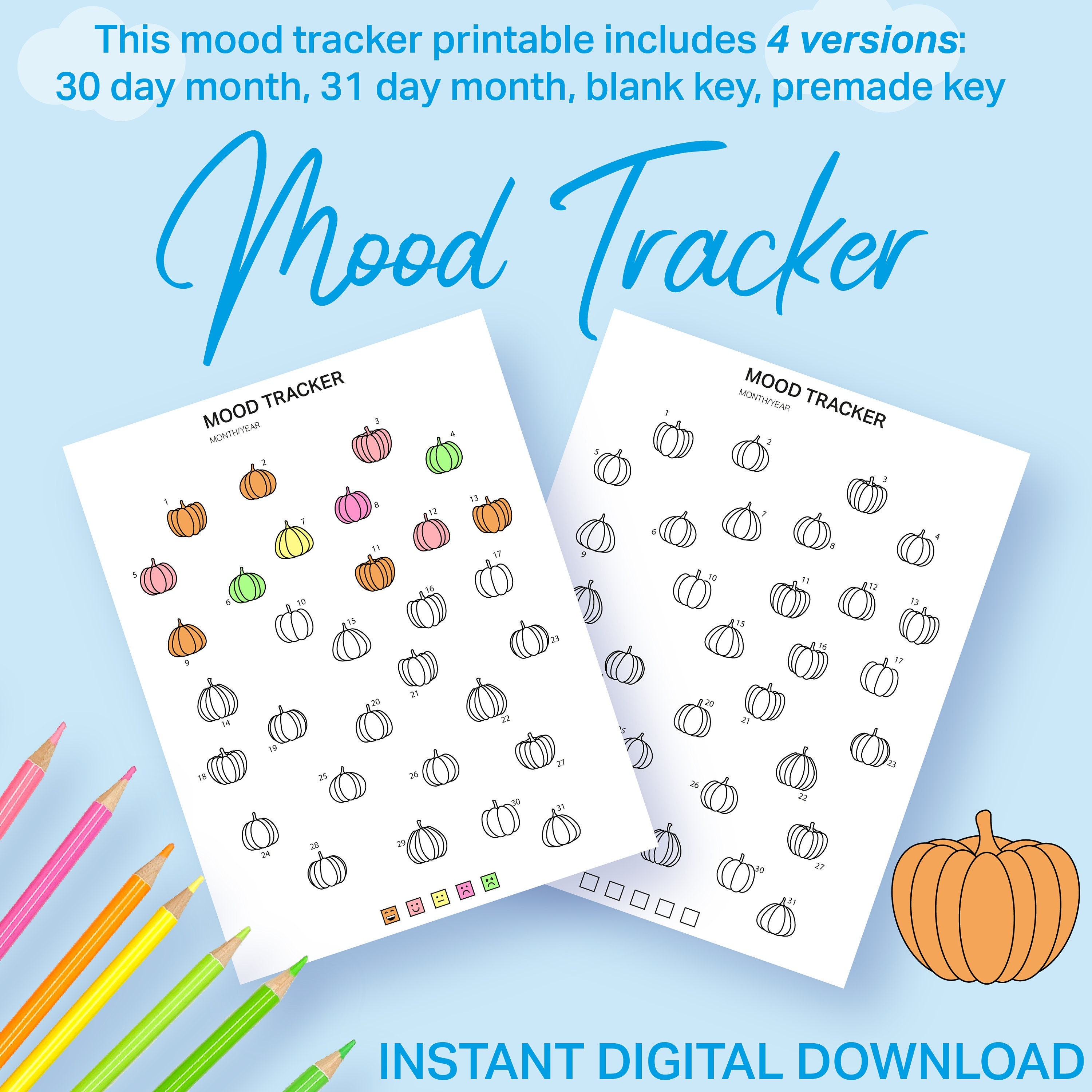Pumpkin Mood Tracker Printable, Monthly Daily Mood Tracker, Bullet ...