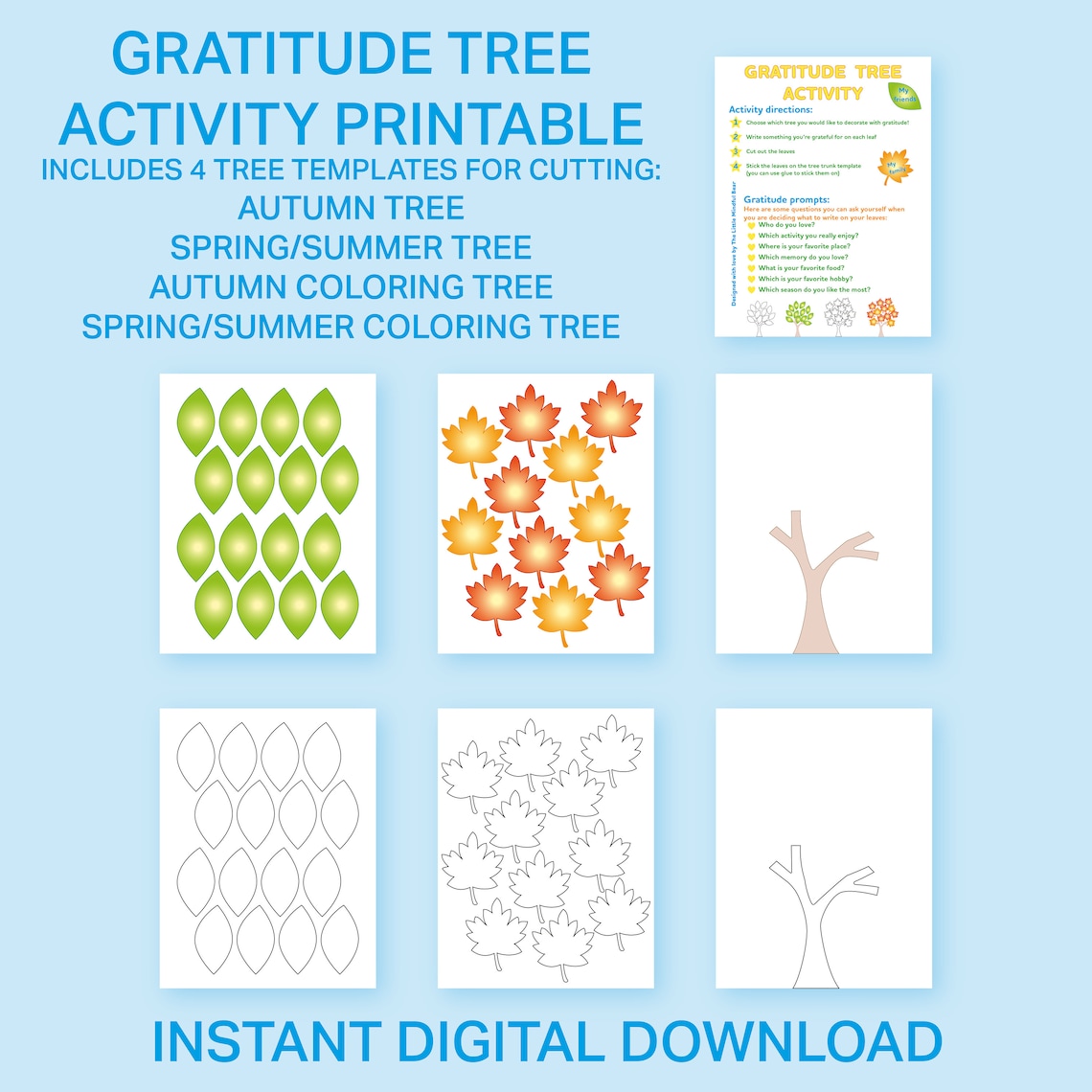 Gratitude Tree Activity Printable With Leaves, Kids Mindfulness ...