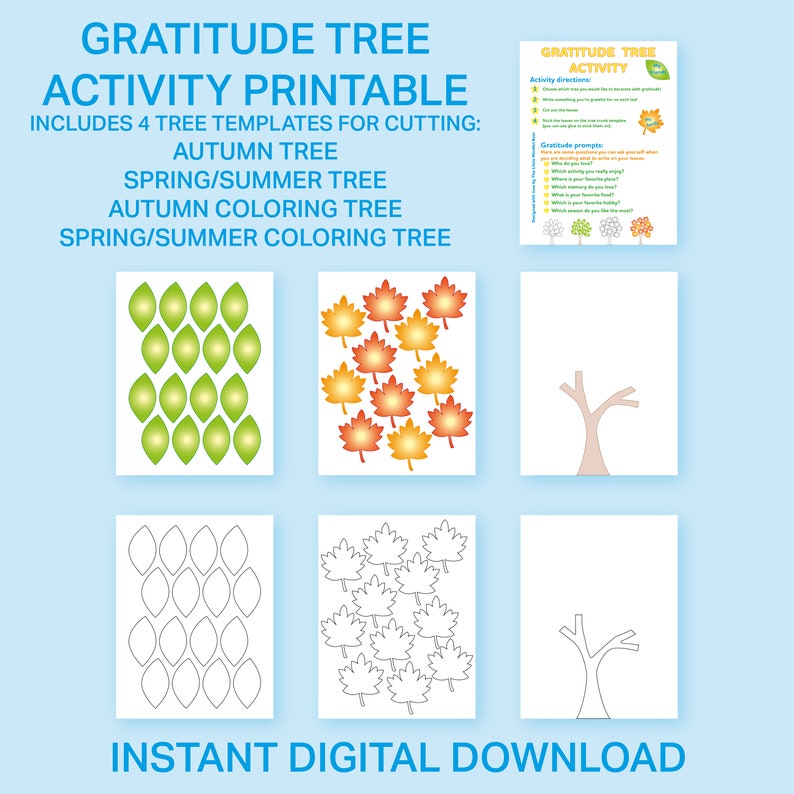 Gratitude Tree Activity Printable With Leaves, Kids Mindfulness ...