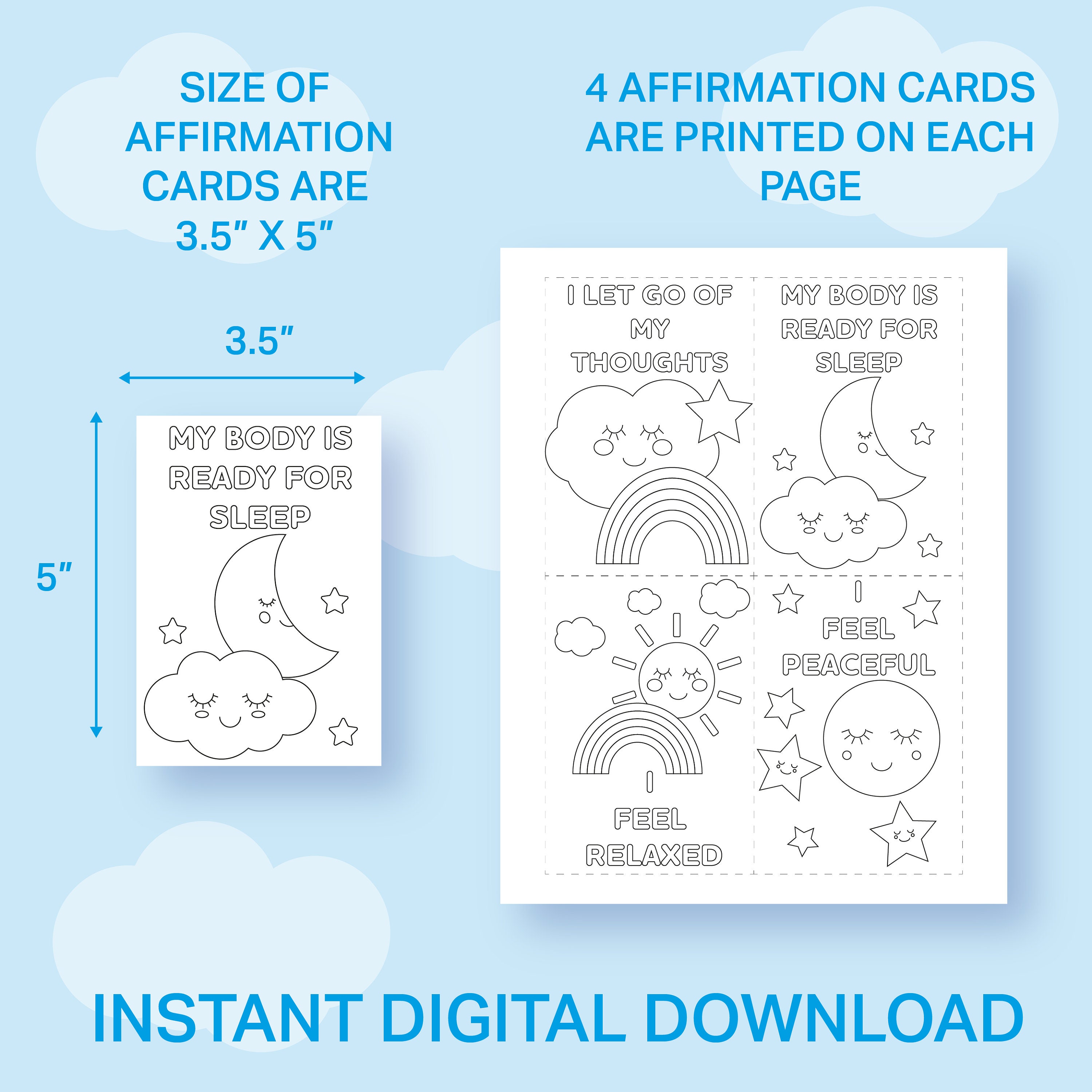 Bedtime Sleep Affirmations Coloring Cards for Kids, Bedtime Routine ...