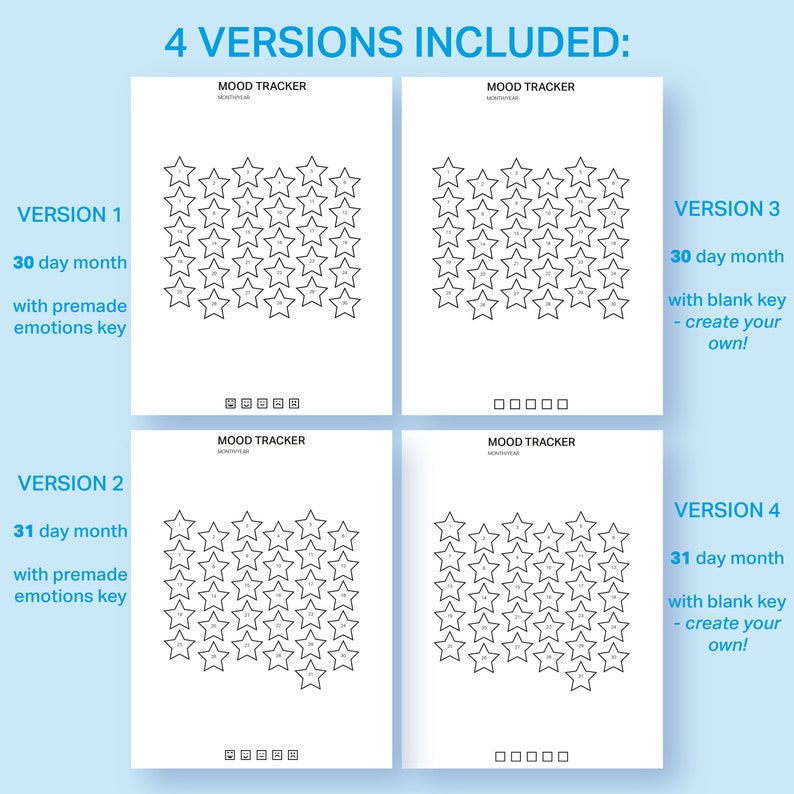 Star Mood Tracker Printable, Daily Monthly Emotions Mood Chart Journal ...