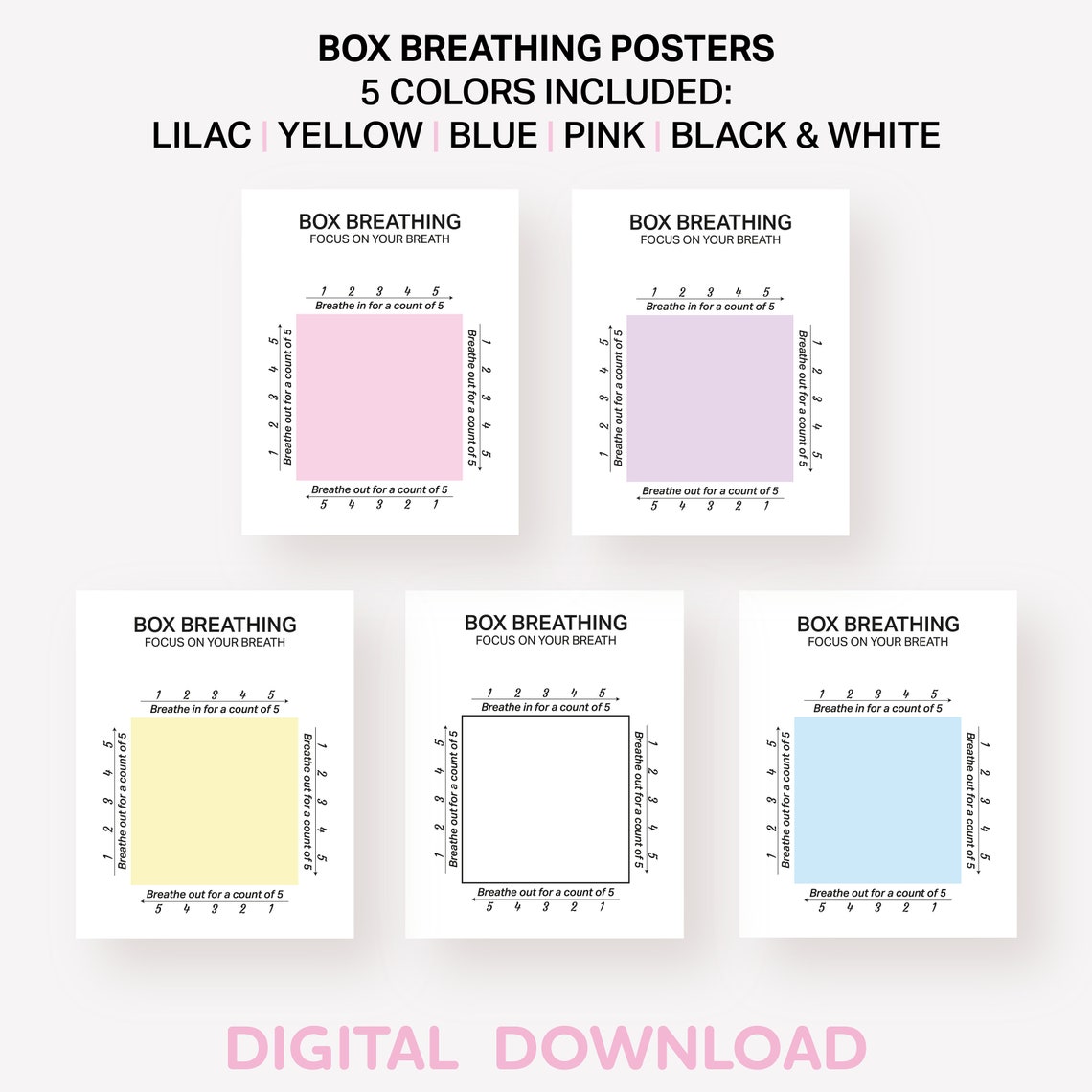 Bundle Box Breathing Posters, Mental Health Poster, Therapy Counselor ...