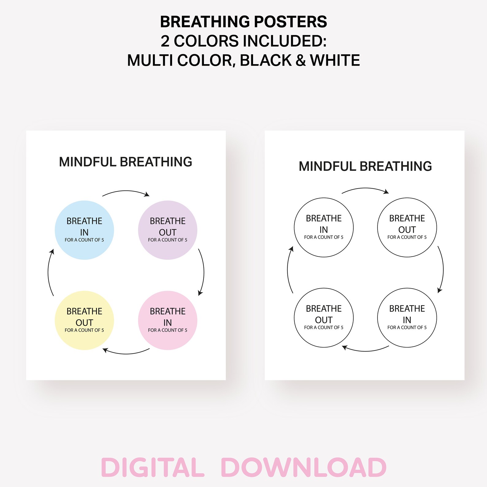 Mindful Breathing Poster, Mental Health Posters, Therapy Office Decor ...