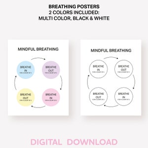 Mindful Breathing Poster, Mental Health Posters, Therapy Office Decor ...