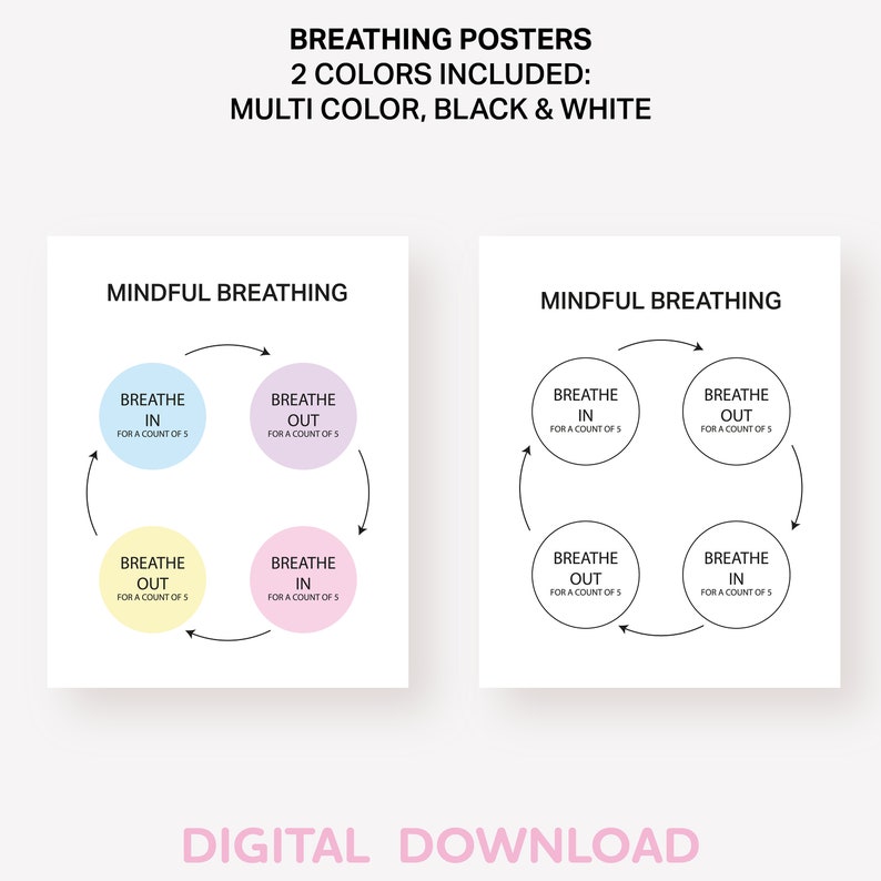 Mindful Breathing Poster, Mental Health Posters, Therapy Office Decor ...