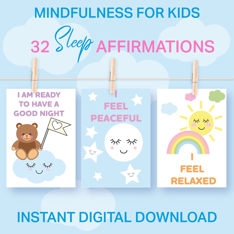 Sleep Affirmation Cards Printable for Kids, Bedtime Story Nighttime ...