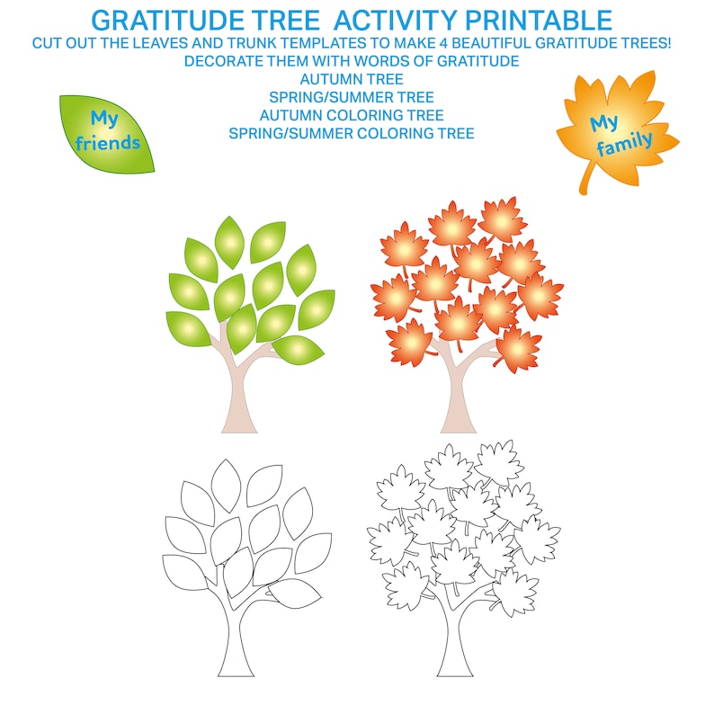 Gratitude Tree Activity Printable With Leaves, Kids Mindfulness ...