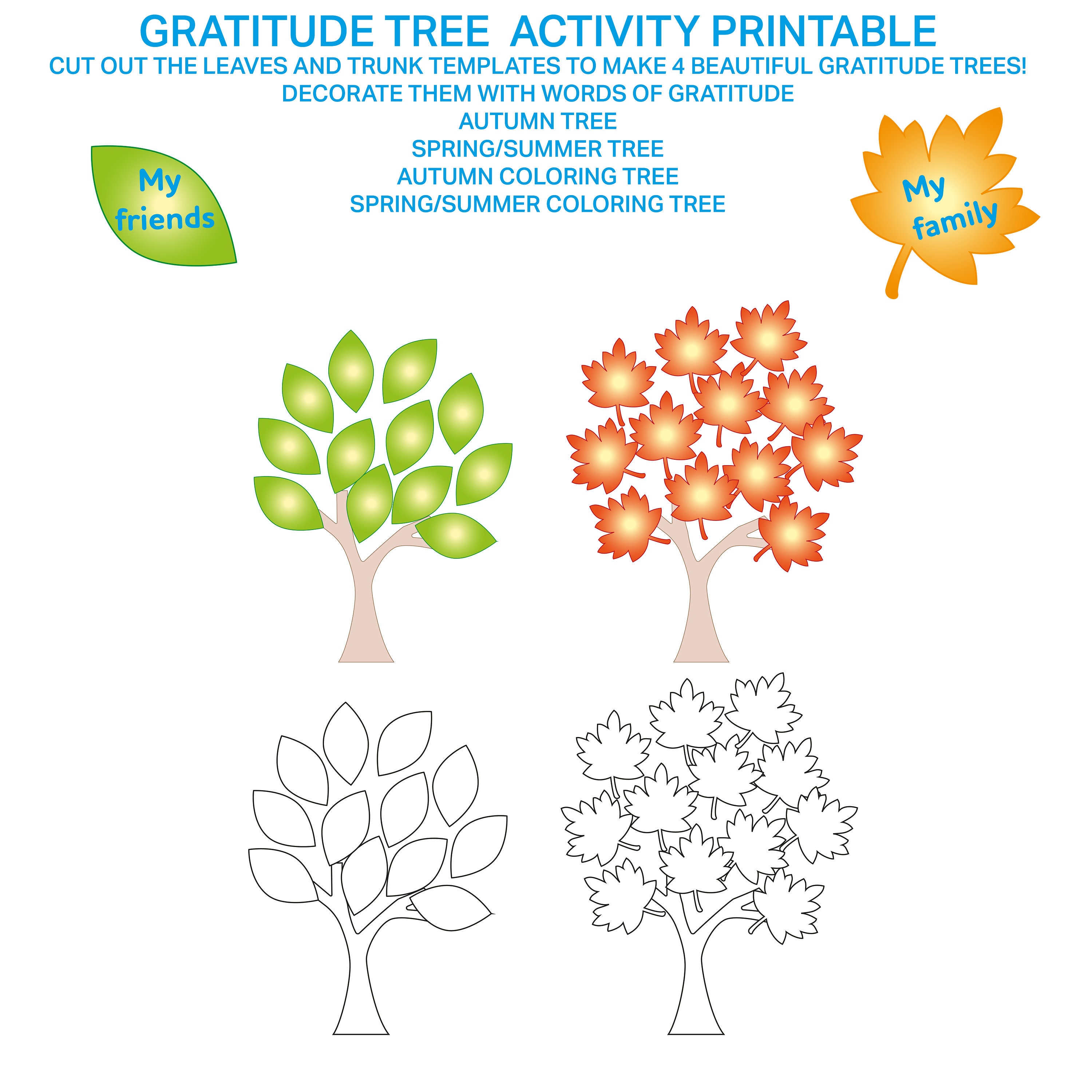 Gratitude Tree Activity Printable With Leaves, Kids Mindfulness ...