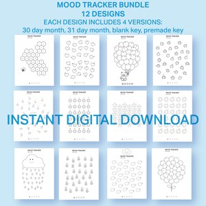 Mood Tracker Bundle Printable, 12 Designs Emotions Tracker Digital ...