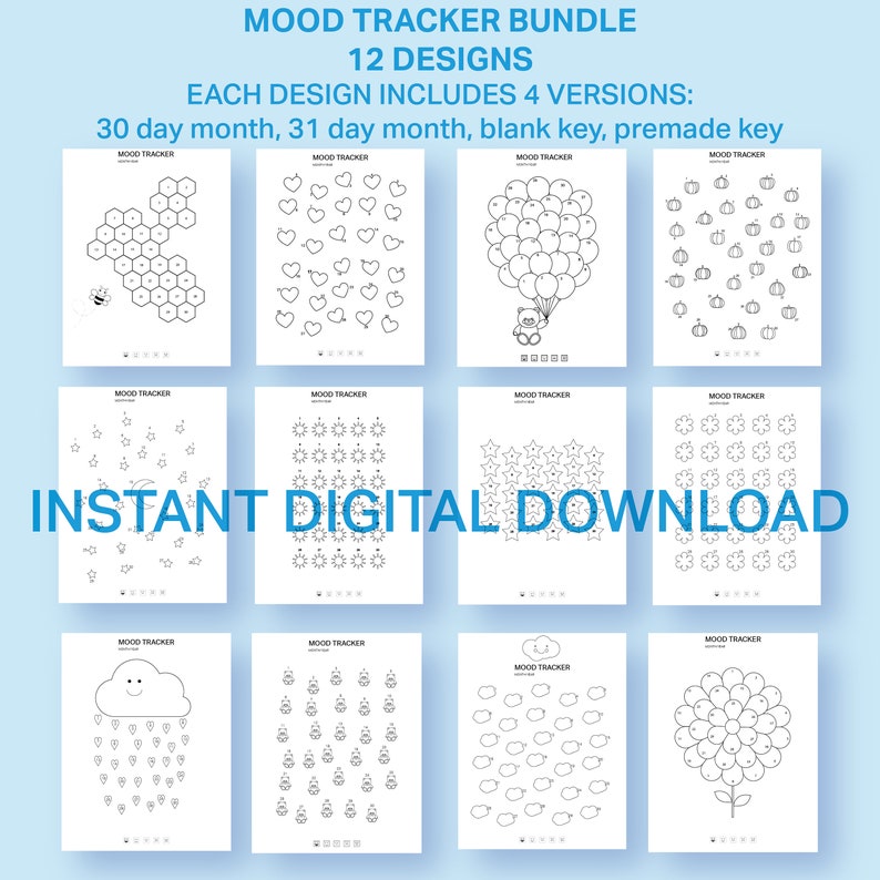 Mood Tracker Bundle Printable 12 Designs Emotions Tracker - Etsy