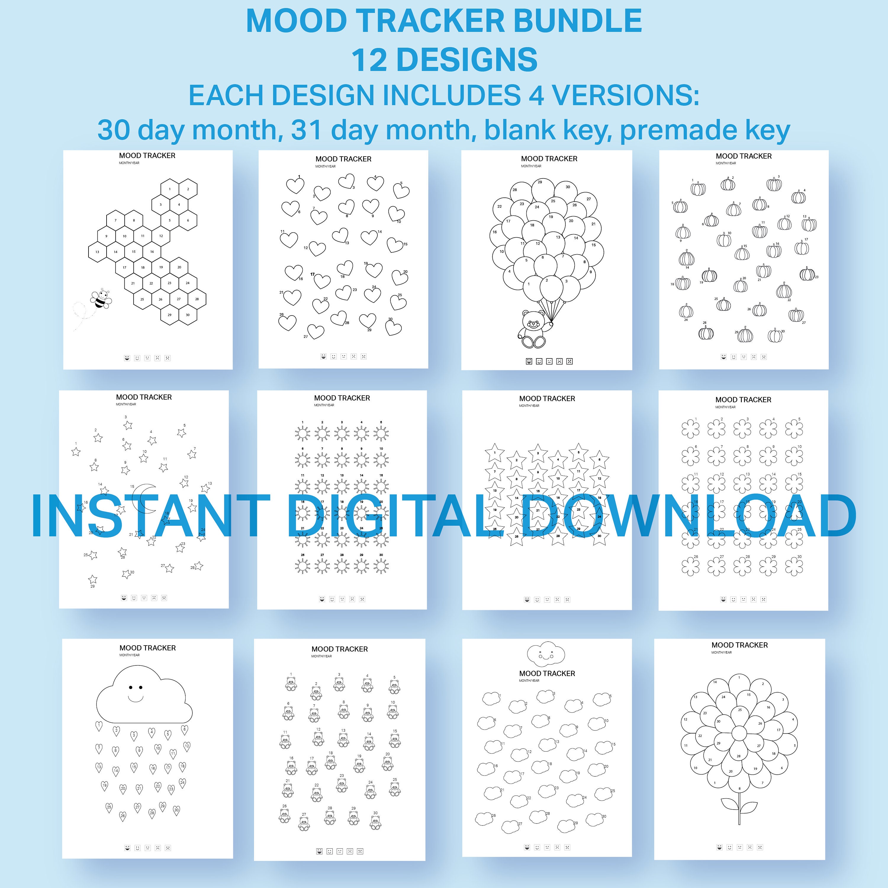 Mood Tracker Bundle Printable 12 Designs Emotions Tracker - Etsy