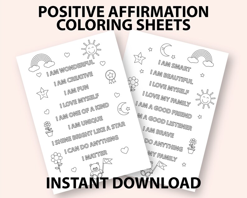 Positive Affirmations Coloring Pages for Kids Digital - Etsy UK