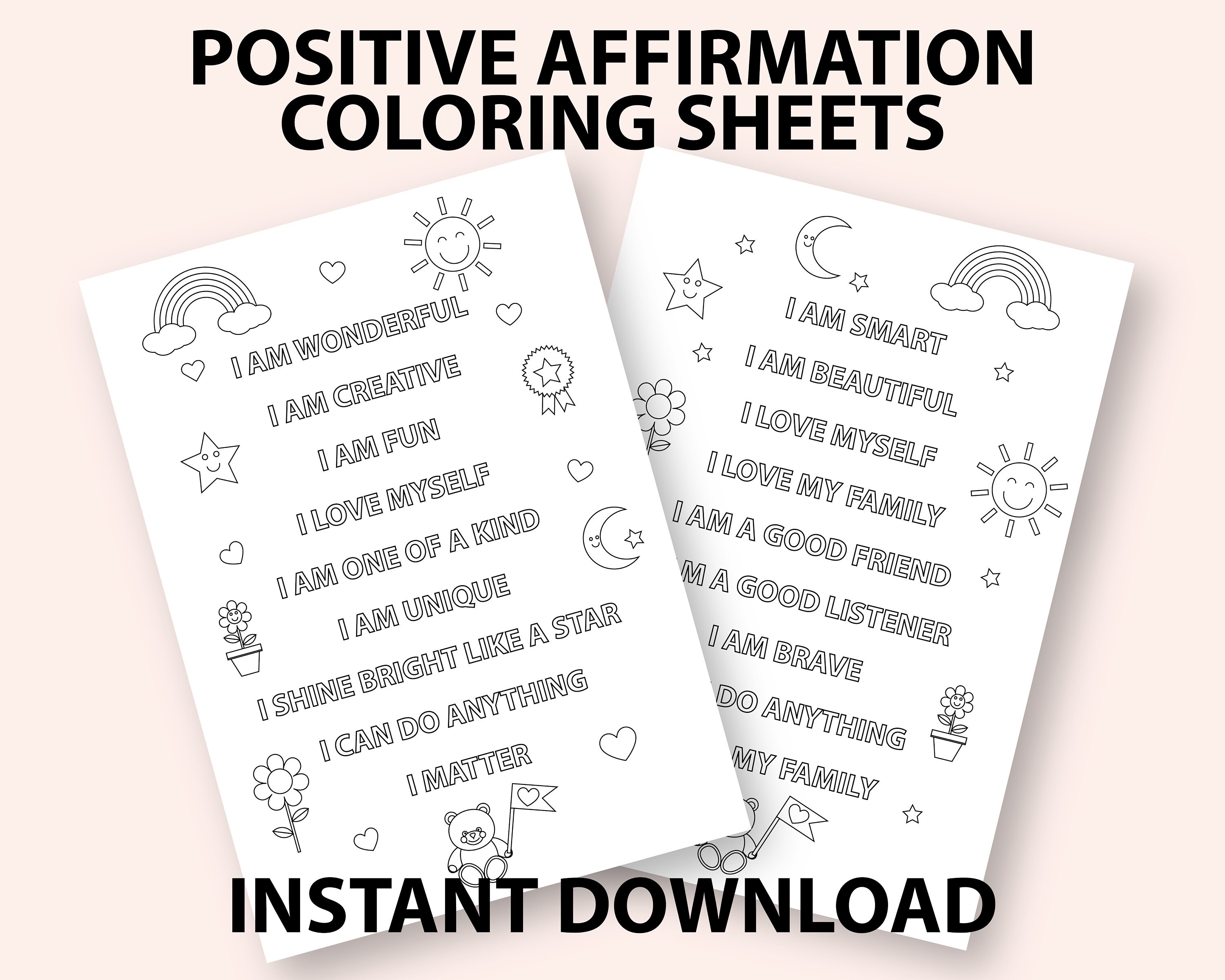 Positive Affirmations Coloring Pages for Kids Digital - Etsy UK