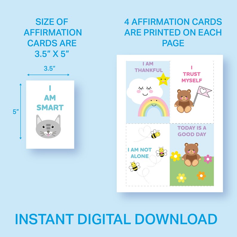 Cute Affirmation Cards Printable for Kids, Positive Kindness Cards ...