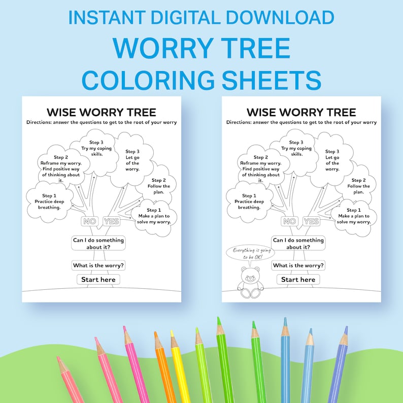 Worry Tree Worksheet Printable, Kids Anxiety Relief Workbook, Self ...
