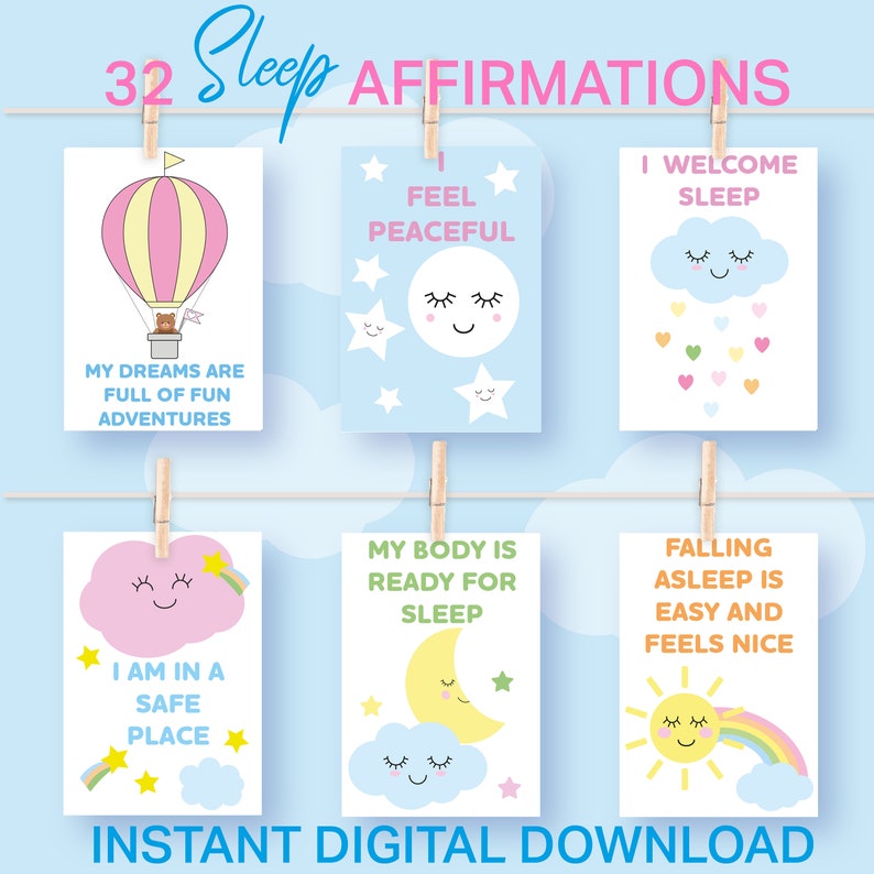 Sleep Affirmation Cards Printable for Kids, Bedtime Story Nighttime ...