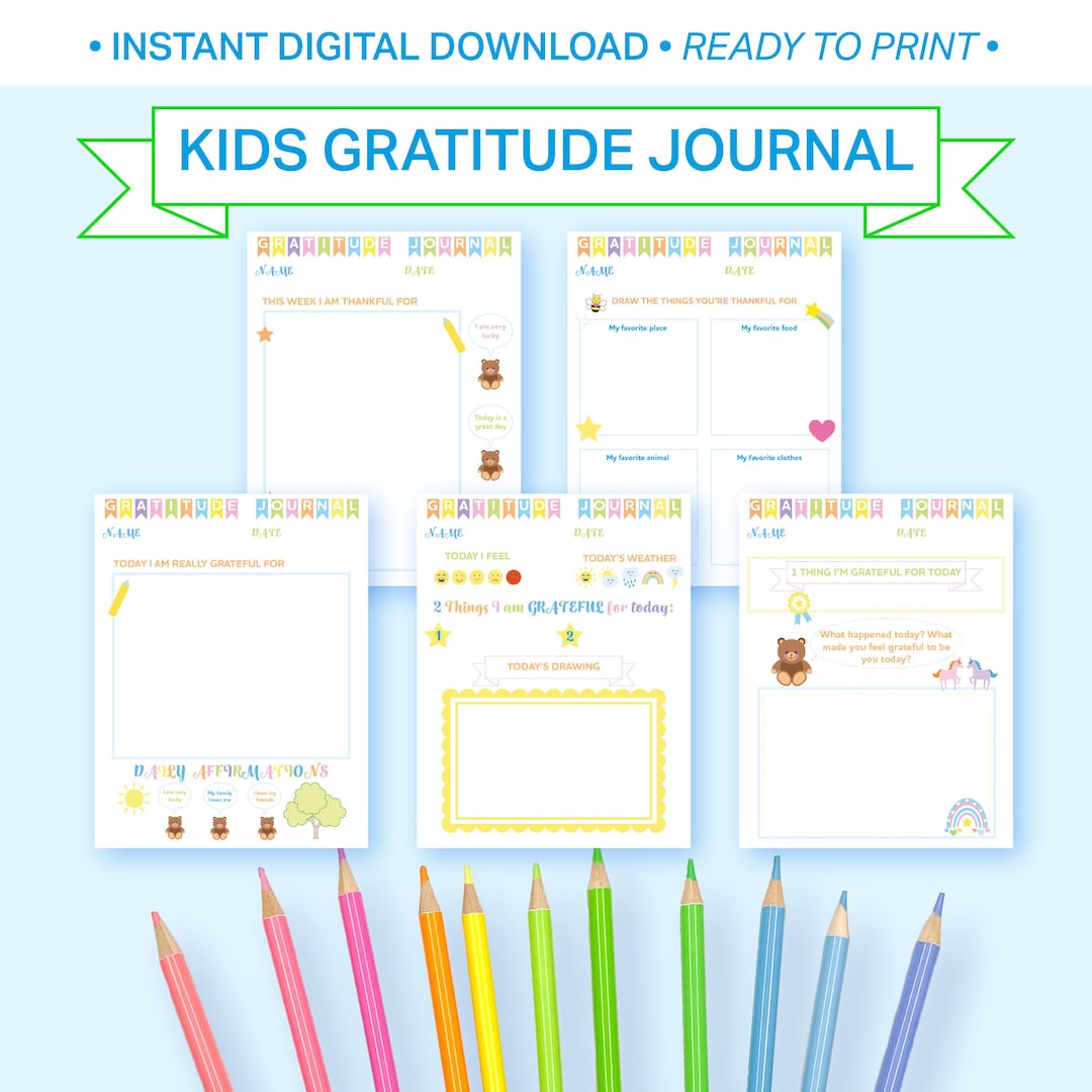 Kids Daily Gratitude Journal Printable Worksheets, Mindfulness Activity ...