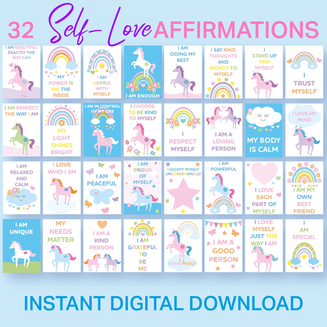 Unicorn Self-love Affirmation Cards Kids, Girls Self Esteem Mindfulness ...