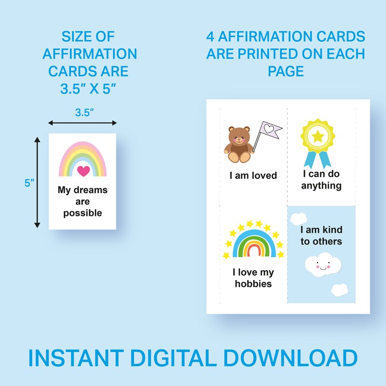 32 Positive Affirmation Cards for Kids, Daily Cards, Positive Thought ...
