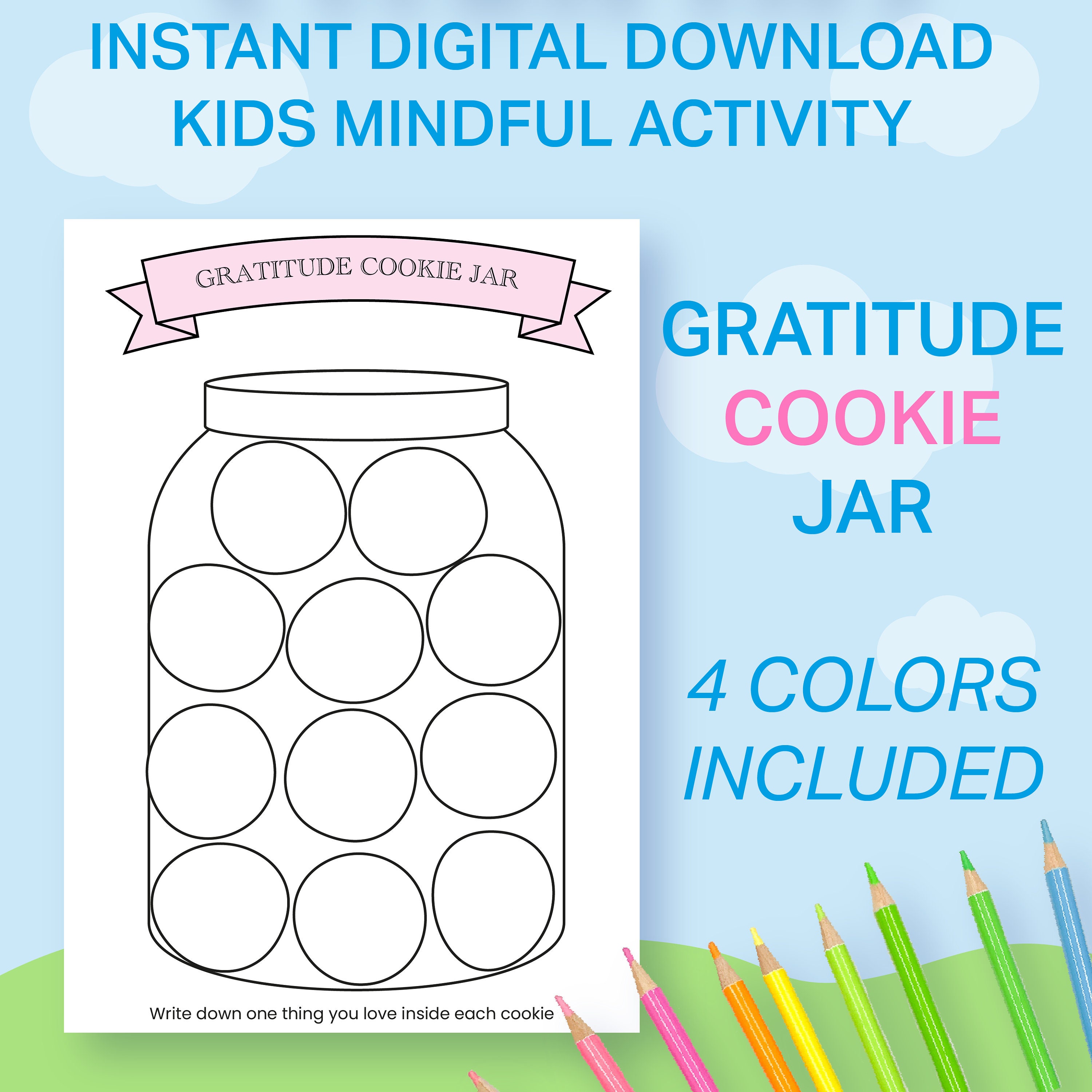 Gratitude Jar Printable Kids, Mindfulness Coloring Activity Children ...