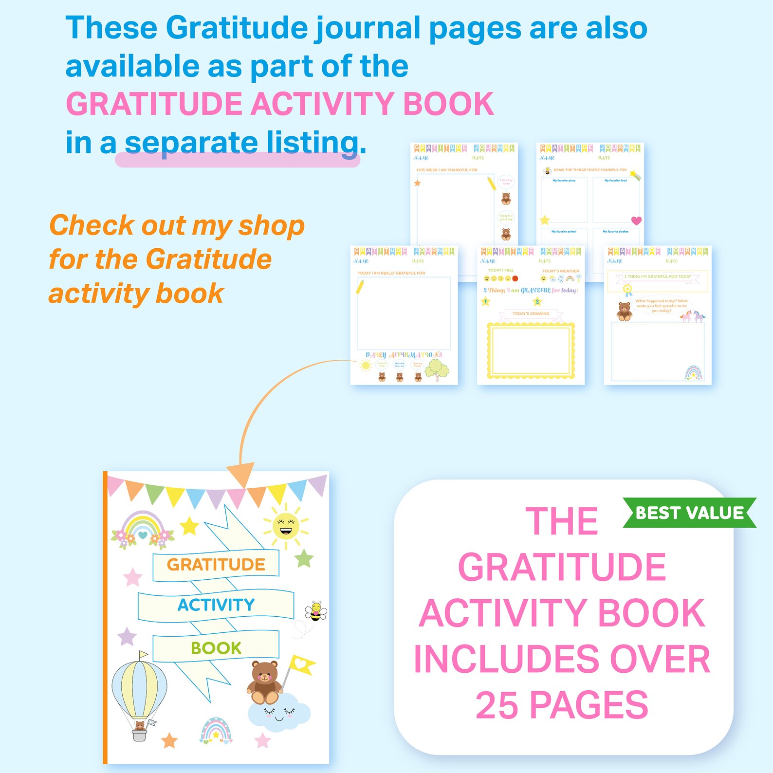 Kids Daily Gratitude Journal Printable Worksheets Mindfulness - Etsy