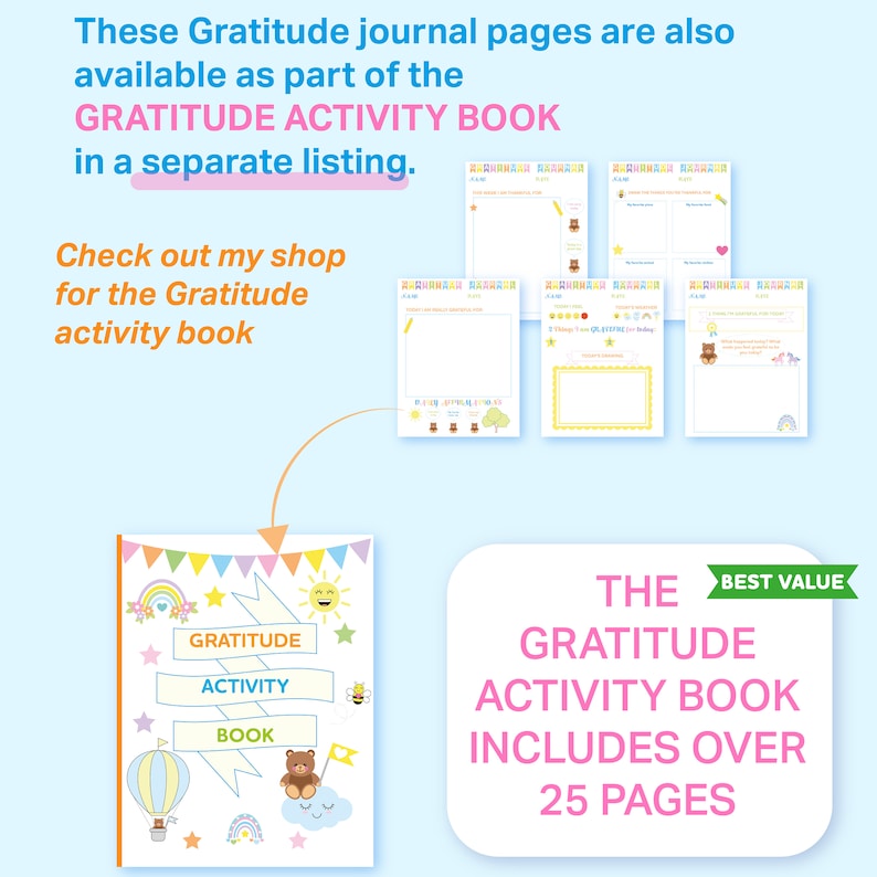 Kids Daily Gratitude Journal Printable Worksheets, Mindfulness Activity ...
