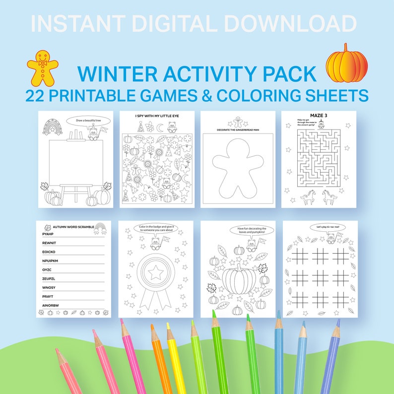 Winter Activity Printables for Kids Fall Coloring Pages and - Etsy